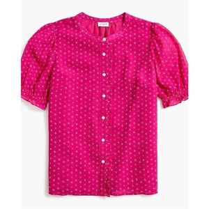 J. Crew Factory | Tops | Nwot J Crew Womens Soft Gauze Puffsleeve Hot Pink Ruffle Blouse L ...